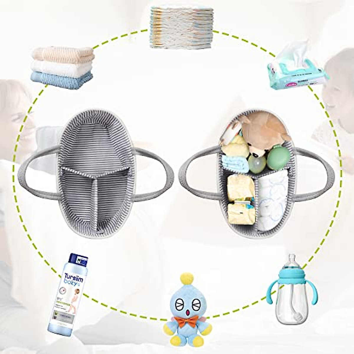 Meilleur Baby Diaper Caddy Organizer: Cotton Rope Diaper Caddy for Baby Girl & Baby Boy - large diaper caddy basket for Changing Table & Car - Baby Caddy with Removable Inserts - Portable Baby Basket
