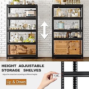 Kilyssa 72" H Storage Shelving Unit, 5-Tier Adjustable Heavy Duty Garage Shelves Metal Organizer Utility Rack, Black, 31.5" L x 16" W x 72" H for Kitchen Pantry Basement Bathroom Laundry