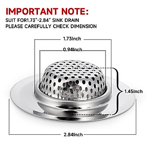 CORNERJOY 2PCS Bathtub Drain Strainer Cover - 2.84 inch Stainless Steel Shower Drain Hair Catcher