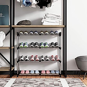 DUSASA Shoe Rack Organizer for Closet Entryway, 4-Tier Expandable Free Standing Shoe Rack Metal Iron of Adjustable Shoes Organizer, Stackable Shoe Shelf for Entryway Doorway