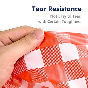 Plastic Tablecloth Disposable, Red and White Checkered Tablecloth, Pack of 6, 54" x 108" Rectangle