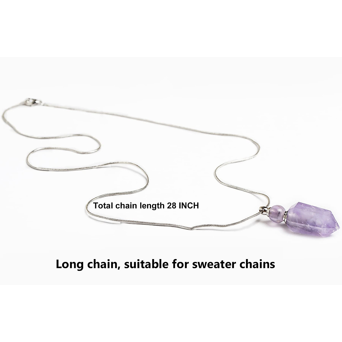 AMOYSTONE 1P Natural Amethyst Healing Oil Crystals Perfume Bottle Necklace Aromatherapy Bullet Shape Pendant Womens Gift