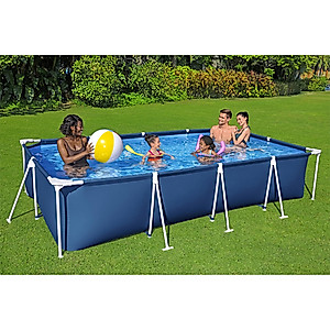 Bestway Steel Pro 13 Feet x 7 Feet x 32 Inch Rectangular Metal Frame Above Ground Outdoor Backyard Swimming Pool, Blue (Pool Only)