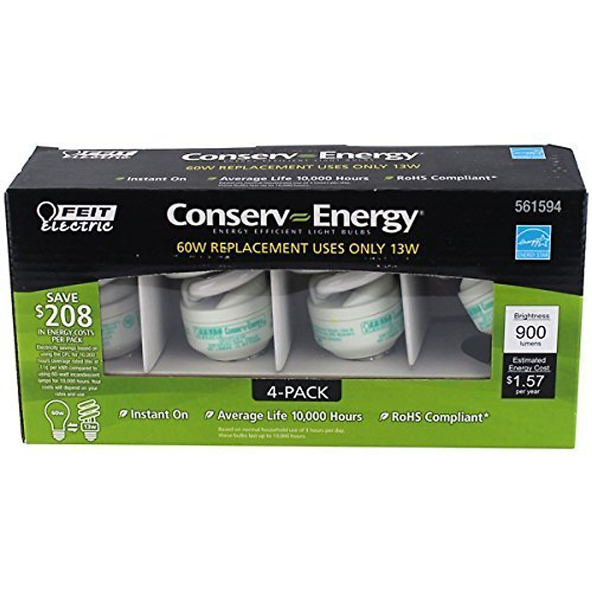 Feit 13w Energy Efficient Light Bulbs 60w Equivalent 4 Pack