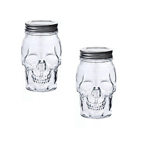 DURA LIVING Set of 2 Skull Mason Jar Glasses with Lids | 16oz Reusable Halloween Drinking Glasses | Unique Skull Décor, Storage, & Canning Jars for Parties & Gifts
