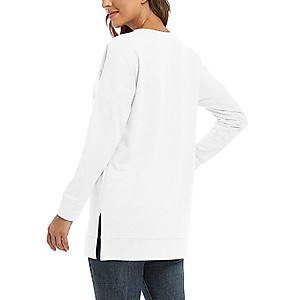 BETTE BOUTIK Plain white Tunic Womens Long Sweatshirt cotton Crewneck Sweatshirt Tops Long Sleeve Sweatshirts Plain Women's Plus Size Tops White Medium