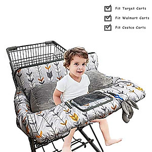 Shopping Cart Cover for Baby with Pillow- Minky Bolster Positioner and Cellphone Holder, High Chair Cover for Boy Girl,Infant Grocery Cart Cushion Liner Large