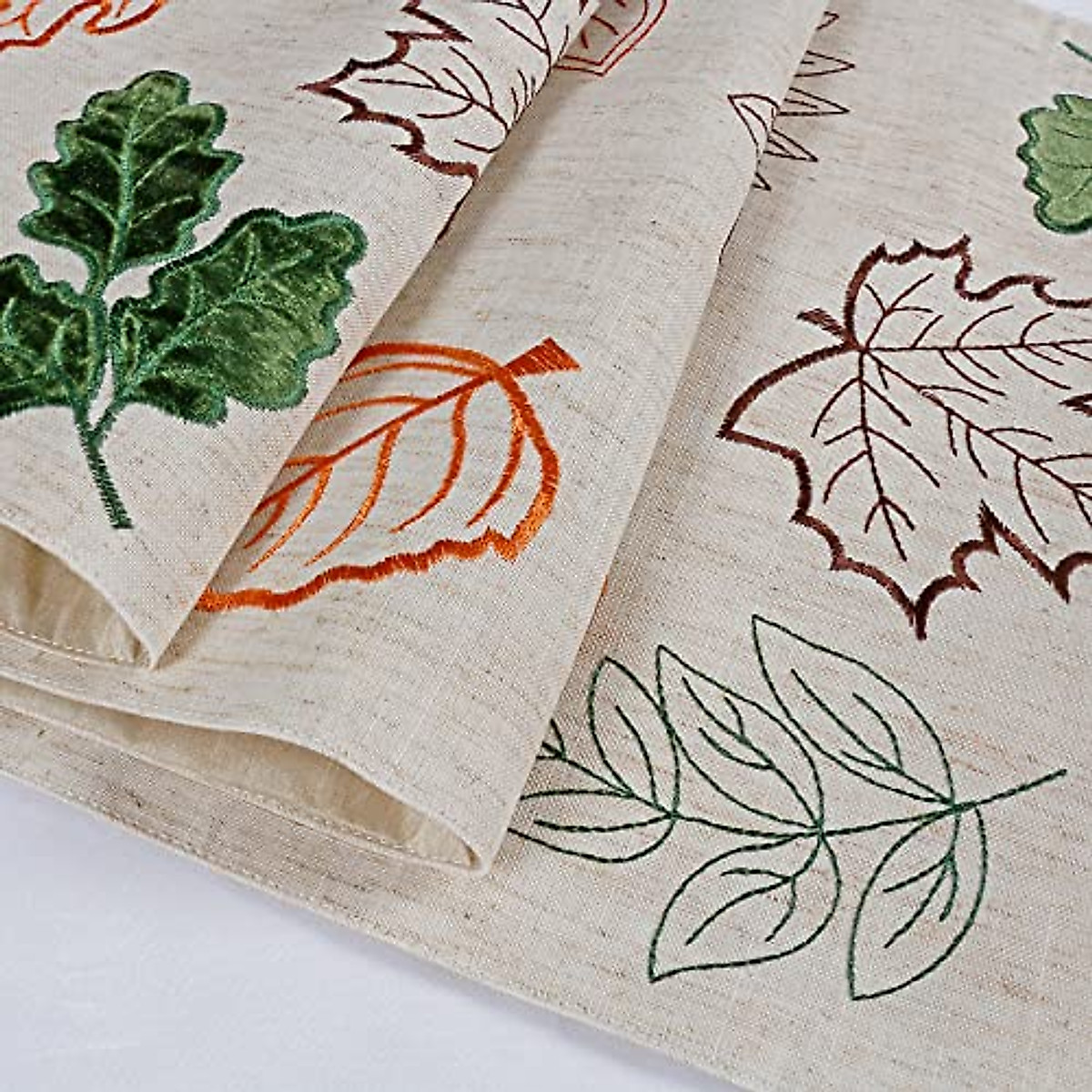 OWENIE Fall Table Runner 70 Inches Long, Embroidered Thanksgiving Table Runner for Fall, Autumn Harvest Farmhouse Linen Table Runner with Colorful Maple Leaves, 13 x 70 inches