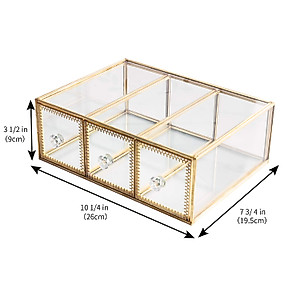 Antique Beauty Display Jewelry Case Holder Clear Glass 3 Drawers Palette Organizer, Cosmetic Storage, Makeup Container 3 Cube Holder/Beauty Dresser Vanity Cabinet Decorative Keepsake Box