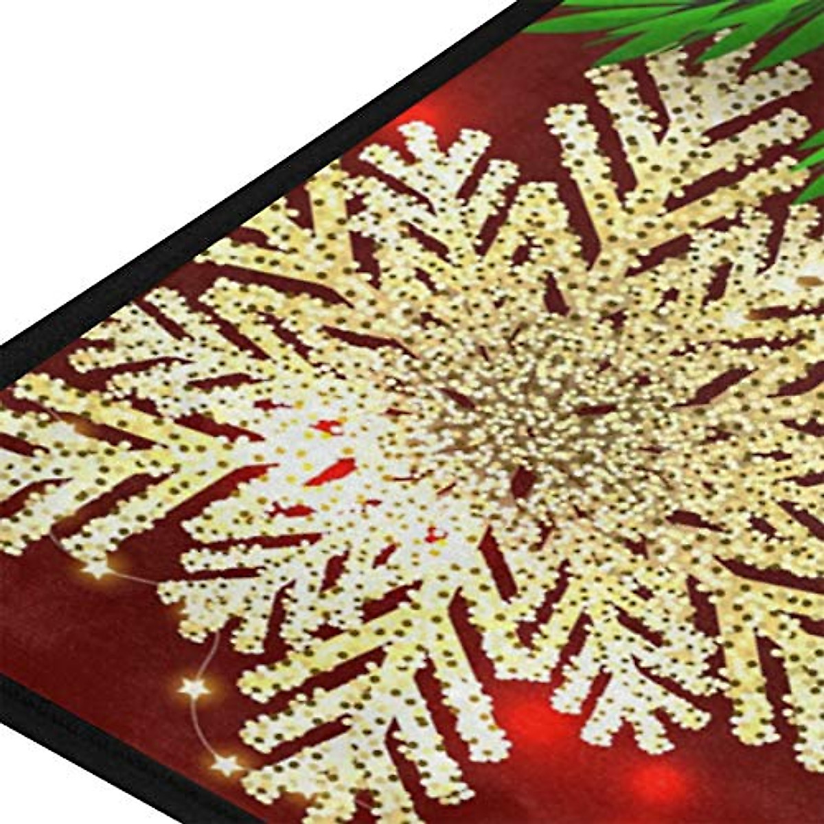 Christmas Kitchen Rug Floor Mat, Red Rug Doormat for Kitchen Bathroom Decor 39 x 20 Inch Christmas Poinsettia and Snowflakes (1)