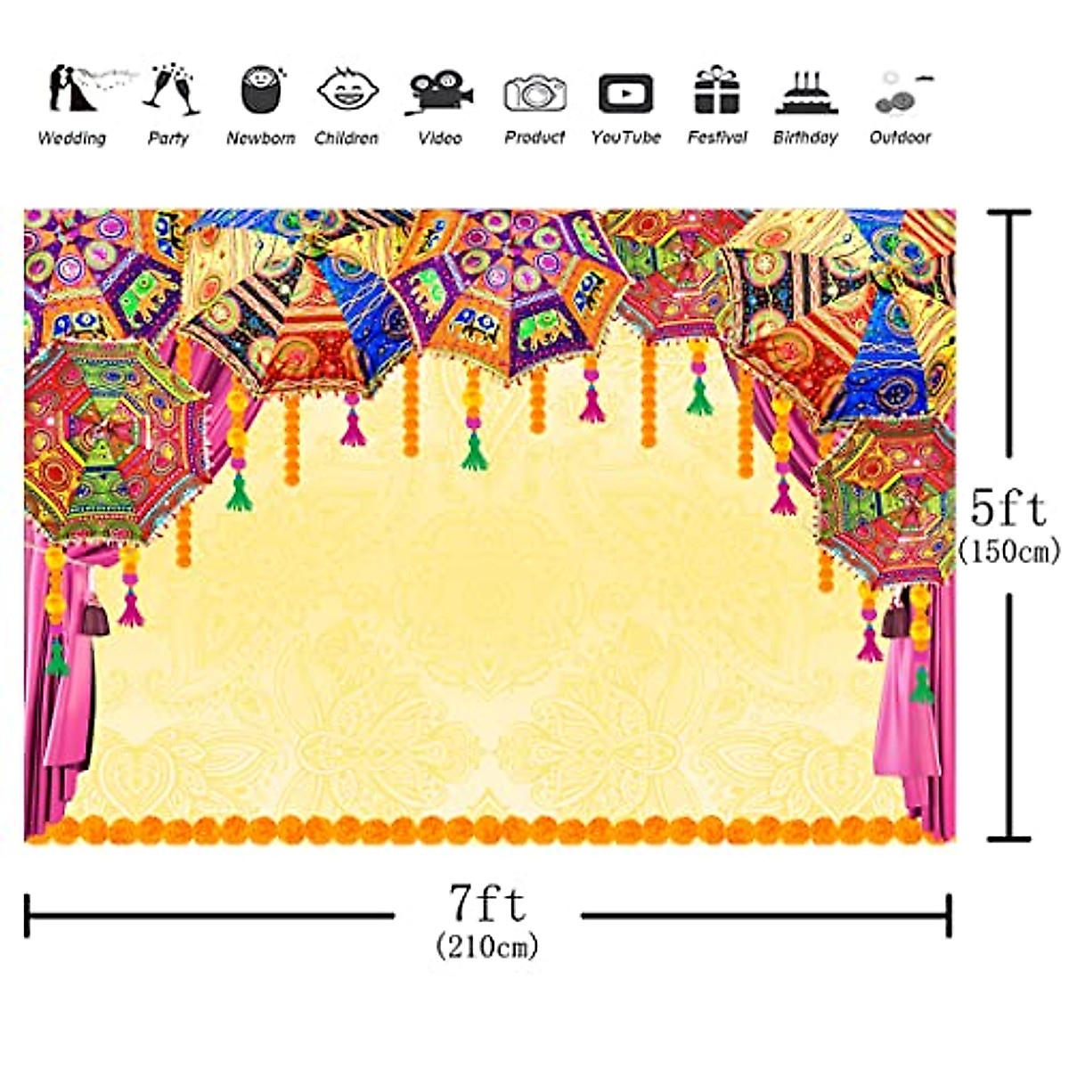 Aperturee Macrame Indian Traditional Wedding Backdrop 7x5ft Orange Flower Marigold Hindu Marriage Curtain Photography Background Party Decoration Bridal Shower Ceremony Decor Photo Booth Studio Props