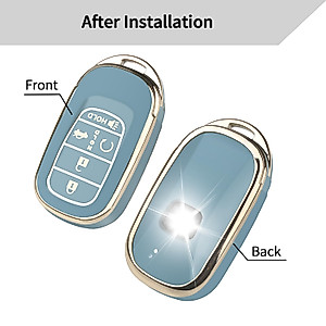 QBUC for Honda Key Fob Cover, Soft TPU Car Key Case Protector with Leather Keychain Compatible with Honda Accord Civic HR-V CR-V Pilot Odyssey Smart Remote Key