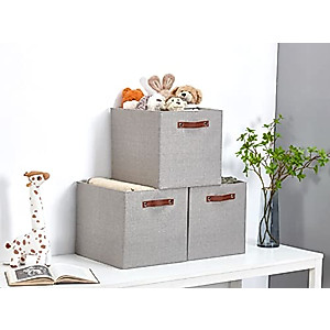 DECOMOMO Cubby Storage Bins | 13x15x13inch Fabric Storage Cubes for Kallax Shelves Cloth Nursery Decorative with Handles (Grey, Kallax - 15"L X 13"W X 13"H - 3P)