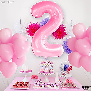 KatchOn, Giant Pink Number 2 Balloon - 40 Inch, Two Balloon | Light Pink 2 Balloon Number | 2nd Birthday Decorations for Girl | 2 Year Old Birthday Decorations Girl, Two Sweet Birthday Decorations