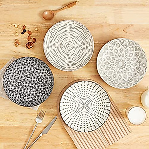 Signature Housewares Pad Print Set of 4 Assorted Dinner Bowls 8.5", 22oz, PP Gray