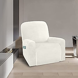 Granbest Velvet Plush Recliner Chair Cover High Stretch Recliner Slipcover Furniture Protector with Pockets(Creamy White)