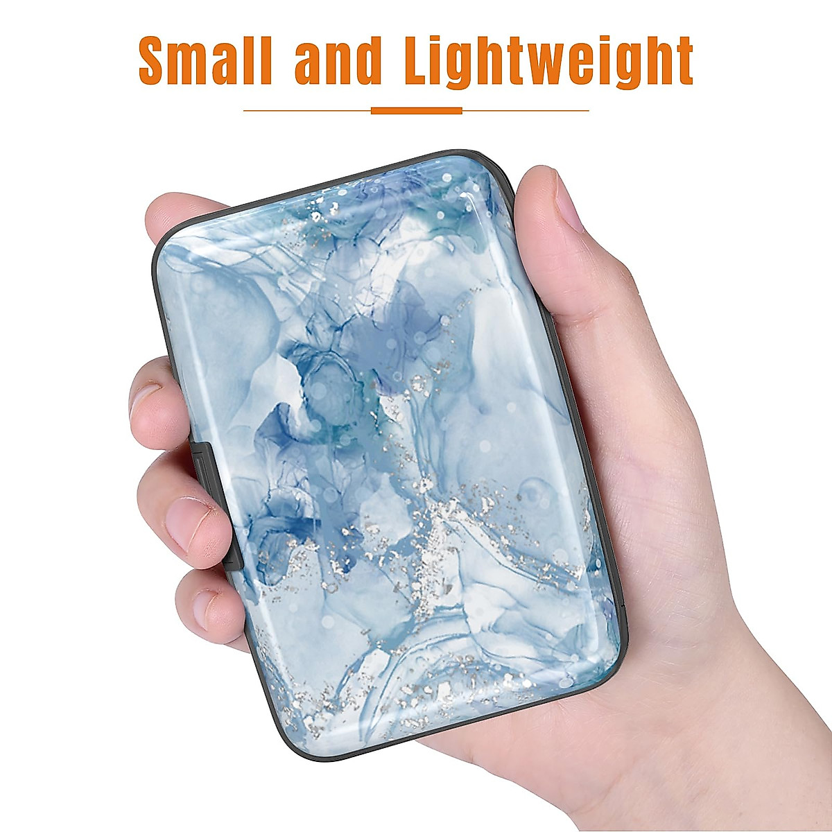 Rimilak Aluminuml Credit Card Holder, Mini Credit Card Wallet RFID Blocking Slim Metal Hard Case for Women Men, Blue Mable