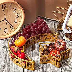 Eid Star Dinner Plate Tray Fruit Plate Ramadan Decoration Ramadan Moon Serving Tray Muslim Food Tray Mubarak Metal Serving Dishes Islam Snack Display Holder for Ramadan Islam Party Decoration, Gold