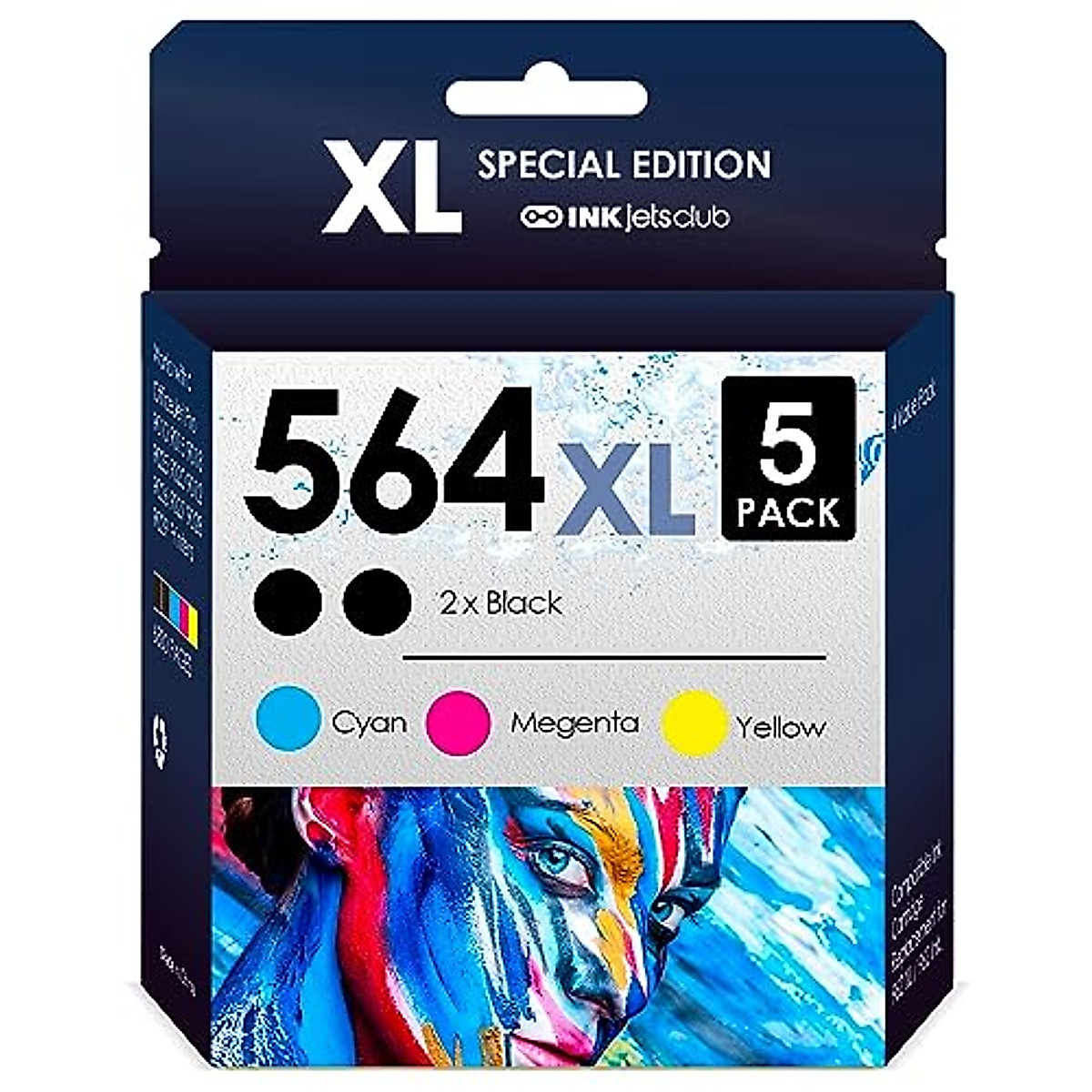 INKjetsclub High Yield Compatible Ink Cartridges for HP 564XL. Works with Officejet 4620 Deskjet 3520 Photosmart 7510 7515 7520 7525 C5324 Printers. 5 Pack (2X Black, Cyan, Magenta, Yellow)