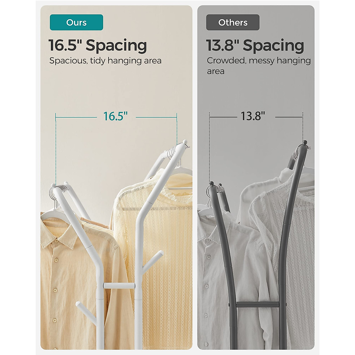 SONGMICS Clothes Rack, Double-Rod Clothing Rack with Wheels, Heavy-Duty Metal Frame, Garment Rack, 220 lb Max. Total Load, 40.7 Inches Wide, Clothes Storage and Display, White UHSR107W01