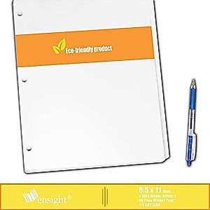 3 Ring Page Dividers Bulk, 1/5 Cut Tab Dividers, 100 Per Box - Divider Pages with Tabs, Decorative Printable Rewritable Divider Tabs, Exhibit Tab Dividers for 3 Ring Binders Bulk - Ensight