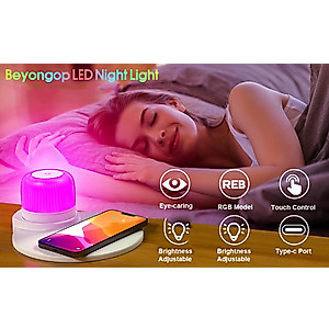 BEYONDOP Night Light, Touch Bedside Table Lamp for Bedrooms, Rechargeable Dimmable Small LED Lamp with RGB Lights, Smart Nightstand Lamp for Living Room Home Gifts