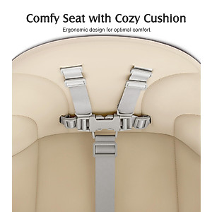 Convertible Baby High Chair, 3-in-1 Wooden Highchair/Toddler Chair with Removable Tray, Feeding & Dining Chair with 5-Point Harness, PU Cushion, Footrest for Babies & Toddlers, Beige