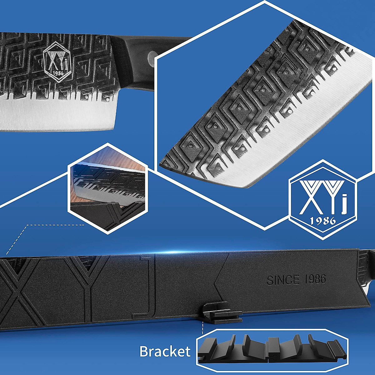 XYJ Slice Cooking Knife With Edge Guards Protector,Kitchen Knife,Sharpener Steel,Japanese Chef Knives,Meat Vegetable Cutting Carving Brisket Knife,Long Blade,Full Tang (14.5 Inch)