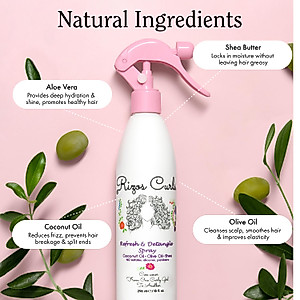 Rizos Curls Refresh & Detangle Spray, Moisturizing Leave-In Conditioner, Hydrate & Reduce Frizz, Add Shine & Definition with Coconut Oil, Aloe Vera & Shea Butter, All Hair Types 1a- 4c, 10 oz