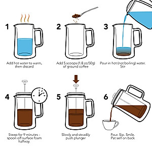 Kaffe Large French Press Coffee Maker & Camping Coffee Pot - Double-Wall Insulated Borosilicate Glass Tea & Coffee Press - Perfect Travel & Camping Cookware (6 cups / 0.8L)