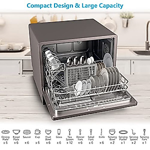 GOFLAME Countertop Dishwasher Portable, Countertop or Built-in Dishwasher with 6 Place Settings and 5 Cleaning Presets, LED Touch Screen, Compact Dishwashing Machine for Homes, Dorms, RVs