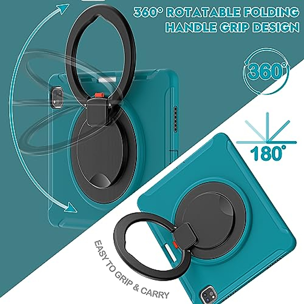 BATYUE iPad Pro 12.9 Case - Rugged Protective Case for iPad Pro 12.9-inch 6th/ 5th/ 4th/ 3rd Generation 2022/2021/ 2020/2018, iPad Pro 12.9 Cover with Pencil Holder/ 360° Swivel Stand - Light