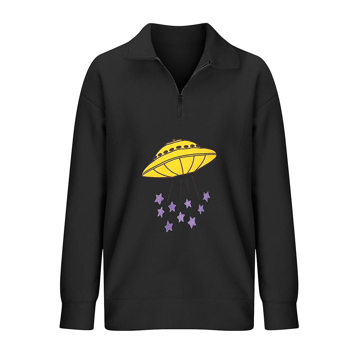 YAWOTS Women Sweatshirt Half Zip Fashion Casual Solid Turn-down Collar Long Sleeve Sweatshirt,C214 Medium Black