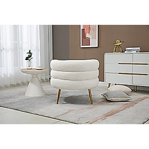 ZOBIDO Modern Accent Lambhair Chairs Comfy Upholstered Vanity Chairs for Bedroom Armchair Dining Chairs with Golden Metal Legs Desk Chair Single Person sofafor Living Room(White)