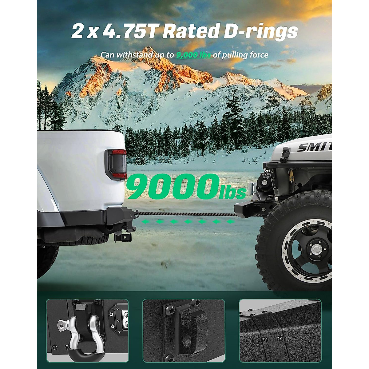 SCITOO Rront Bumper and Rear Bumper w/Tire Carrier Textured Black for 2007-2018 for Jeep Wrangler JK Rock Crawler Bumper w/Winch Plate with D-ring