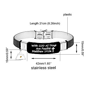 With God All Things Are Possible Cuff Wristband Bible Verse Bracelet Black, Triangle Mountain Mustard Seed Charm Y2154 (Black wrist-Black tag)