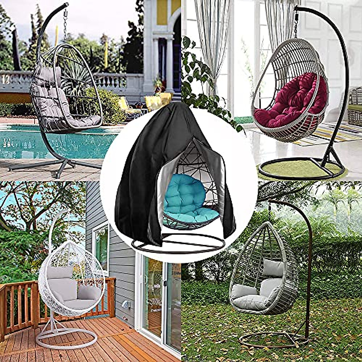 Patio Egg Chair Cover 420D Upgrade Outdoor Egg Chair Covers Double Hanging Swing Egg Chair Covers with Zippers Waterproof Outdoor Furniture Protector Garden Cocoon Chair Cover 91" x 80" Black