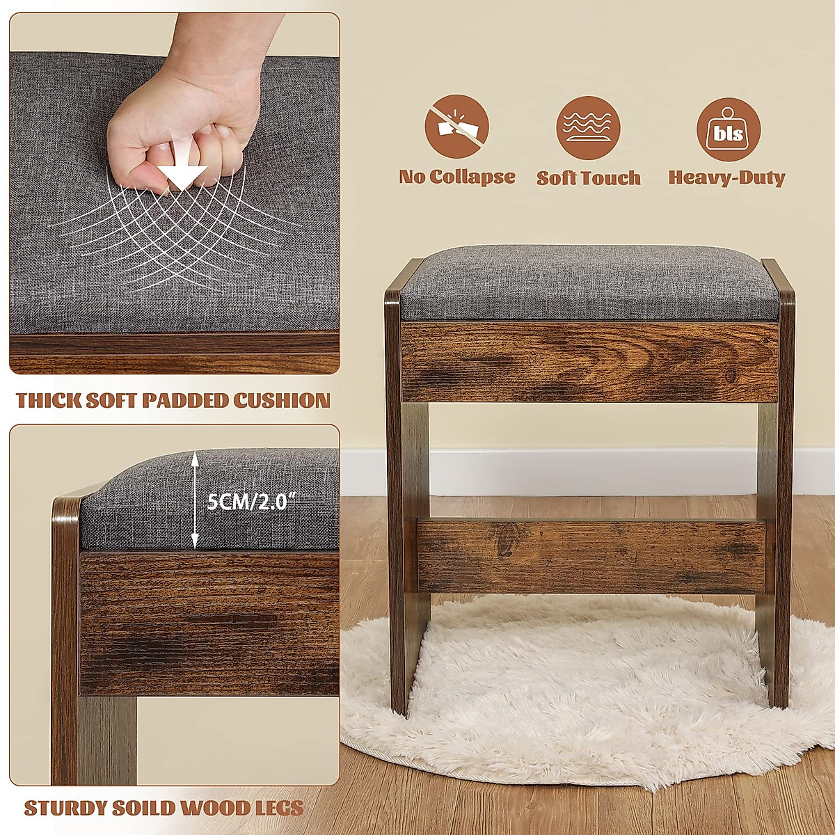 usikey 43.5in Large Vanity Desk with Mirror and 10 LED Lights, Makeup Vanity Table with Lights and 5 Drawers, Vanity Table Vanity Set with Storage Shelves and Stool for Women Girls, Rustic Brown