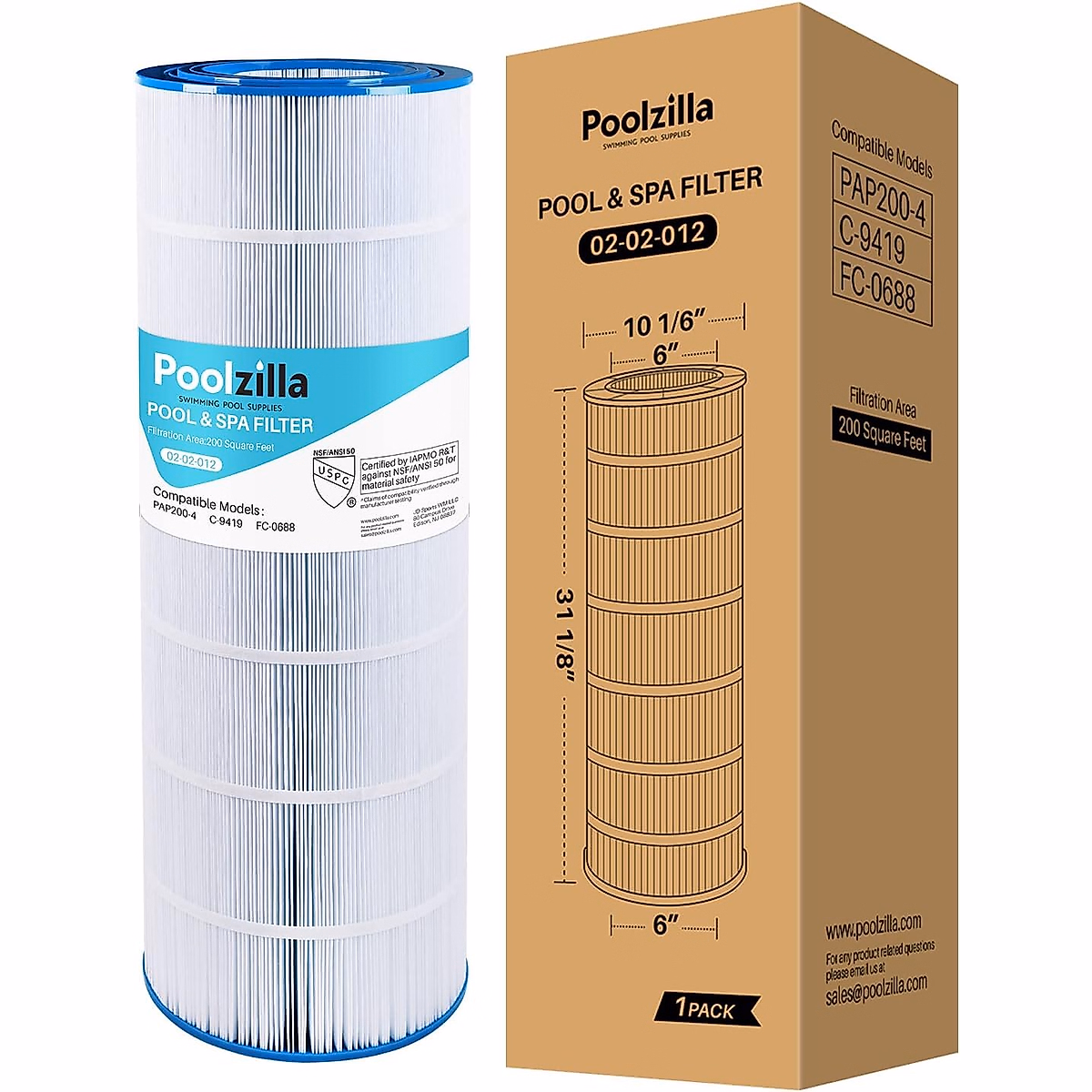 Poolzilla 1 Pack Pool Filter Cartridge Replacement for PAP200, Pentair CC200, Filbur FC-0688, Unicel C-9419, Aladdin 29902, Baleen AK-8005, Pure N Clean PC-0688, R173217, Predator 200, SD-00071