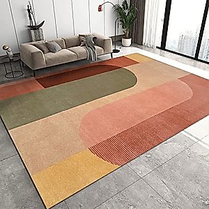Boho Colorful Geometric Area Rug, Retro Pink Orange Print Carpet, Indoor Non-Slip Kids Rugs, Machine Washable Breathable Durable Carpet for Front Entrance Floor Decor,5 x 7ft