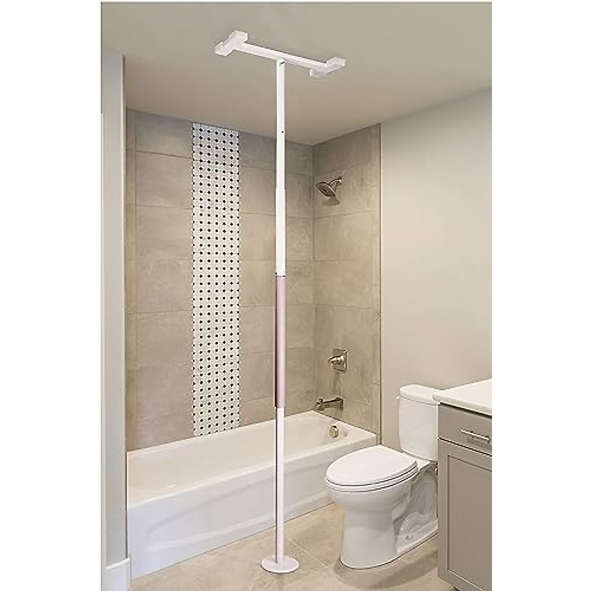 Stander Security Pole, Floor to Ceiling Transfer Pole, Elderly Grab Bar and Bathroom Rail with Padded Handle, Iceberg White