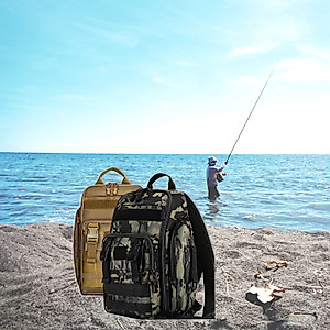 JoyFishing Fishing Tackle Backpack,Single/double shoulder Fishing Backpack with Rod Holder,Waterproof Large Tackle Gear Bag Storage, Fishing Tackle Bag for Fishing,Camping,Hiking (Khaki)