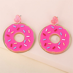 ONLYJUMP Handmade Imitate Acrylic Food Dangle Earrings Unique Colorful Sweetheart Funny Earrings Cute Ice Cream Cake Hamburger Earrings for Women Statement Jewellery Gifts (Doughnut)