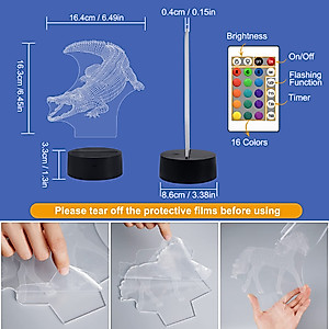 FULLOSUN Crocodile Gifts, 3D Alligator Night Light for Children with Remote Control, Timer, 16 Colors Changeable Christmas Birthday Gifts Suitable for Boys Aged Above 3, 4, 5, 6 +
