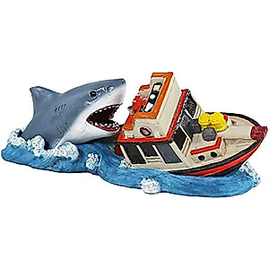 Penn-Plax Jaws Officially Licensed 2-Piece Aquarium Ornament Bundle – Includes Boat Attack and Shark Swim-Through – Small