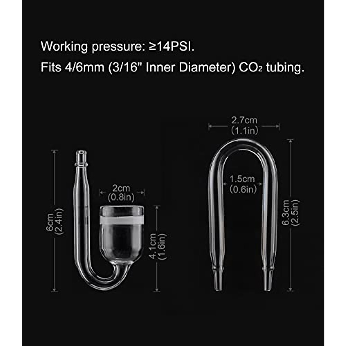 Clscea Aquarium Glass CO2 Diffuser Atomizer with U Tube Check Valve Suction Cup Premium Version