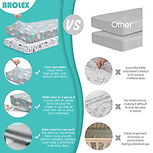 Pack n Play Stretchy Fitted Pack n Play Playard Sheet Set BROLEX 2 Pack Portable Mini Crib Sheets,Convertible Playard Mattress Cover,Ultra Soft Material，Elephant & Whale