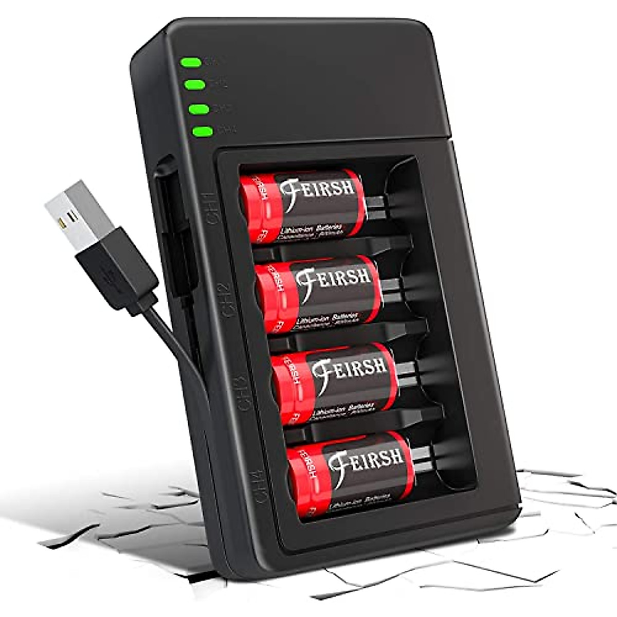 4 Pack CR123A Lithium Batteries,QUICKHELP 3.7V 800mAh [CAN BE RECHARGED] Arlo Batteries with Charger for Arlo Wireless Cameras VMC3030 VMK3200 VMS3330 3430 3530 and Flashlight Polaroid Microphone