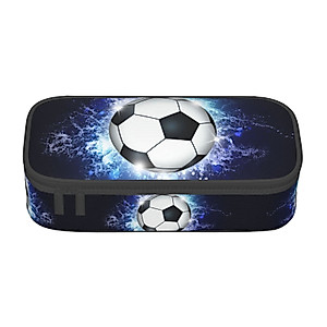 SNAPMADE Soccer Ball Pencil Box Sports Pencil Case for Boys Men, Large Capacity Durable Blue Black Pencil Pouch Storage Pen Bag Stationary Case with Double Zippers