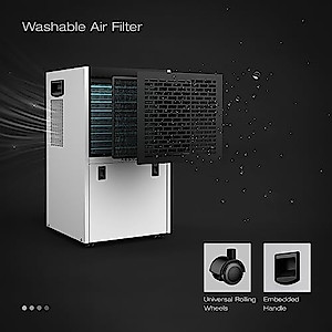 Kesnos 155 Pint Commercial Dehumidifier with 6.56 ft Drain Hose and 1.32 Gallon Water Tank for Space up to 7500 Sq. Ft - 24 Hr Timer Ideal for Basements, Industrial or Commercial Spaces and Job Sites